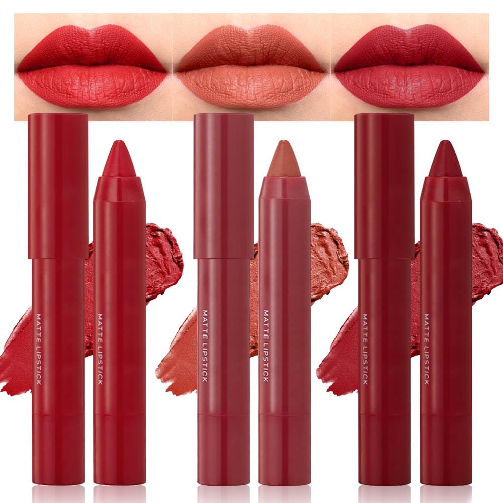 3 Colors Matt Nude Lipstick Lipliner Lip Crayons Pack Set,Velvet Moist ...